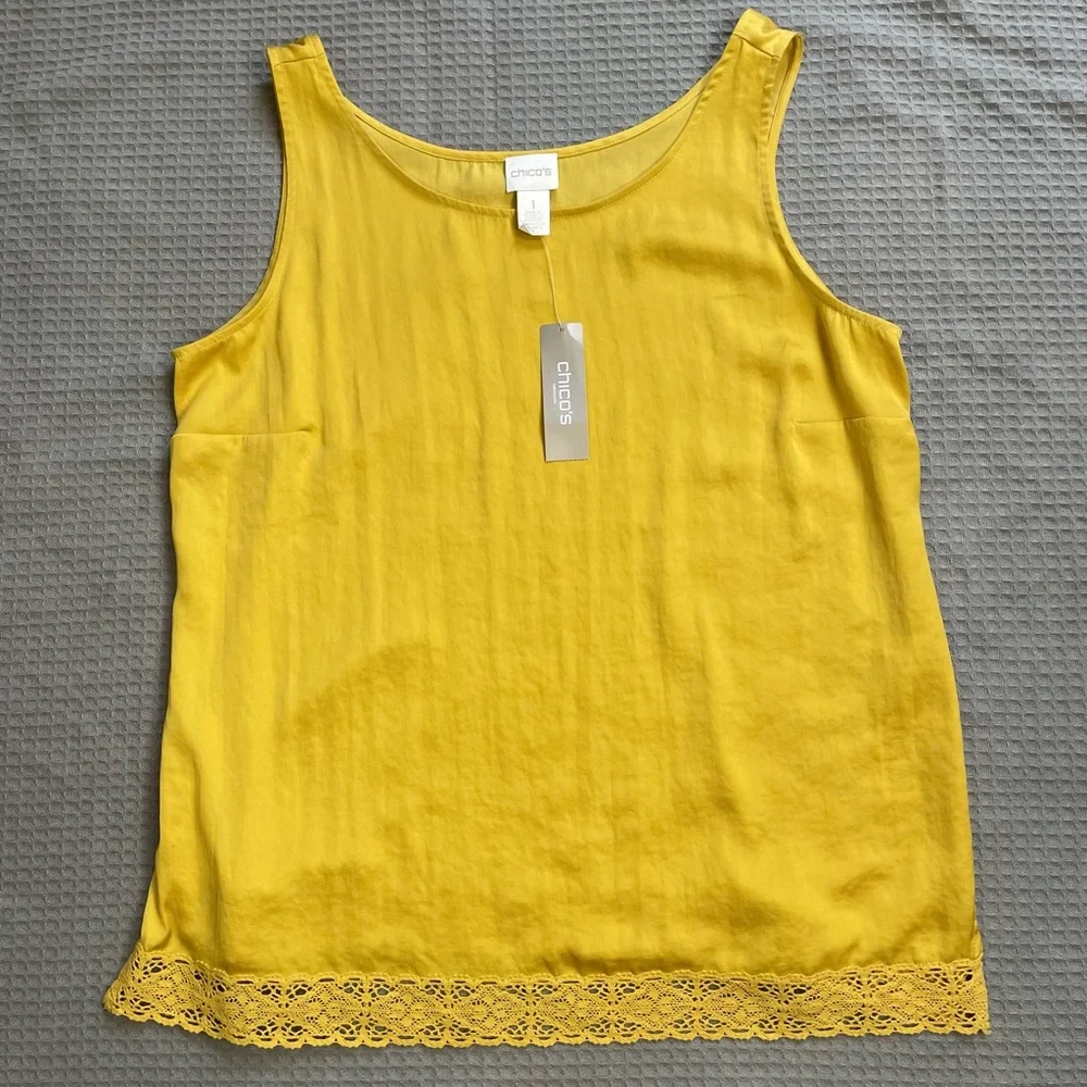 Chico's | Tops | New Chicos Lace Trim Cami Tank Top Medium Womens ...